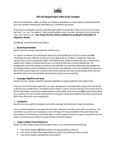 Gra 415 Bongo Project Video Script Template Guidelines For Presenters