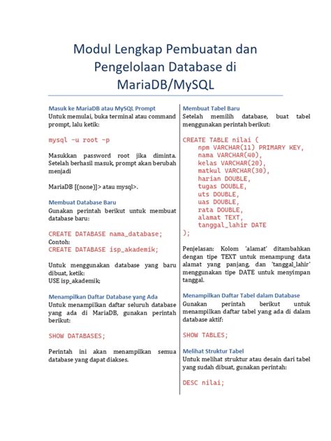 Modul Lengkap Database Mariadb Berbasis Command Prompt Pdf