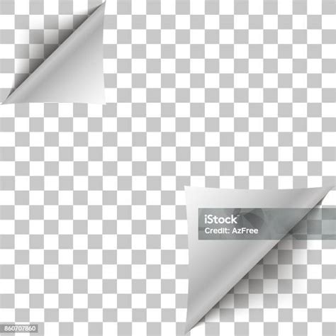 화이트 페이지 더블 코너 디자인에 대 한 모습을 드러냅니다 투명 한 배경에 고립 된 그림자와 그라디언트 백서 컬 메모 및 텍스트 Notic 장소에 대 한 벡터 스티커 종이