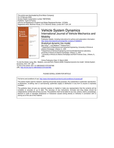 Pdf Analytical Dynamic Tire Model