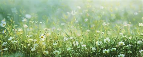 Peaceful Meadow Background With Wildflowers Soft Green Grass And