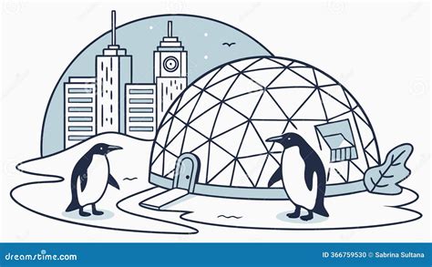 Igloo Arctic People Dwelling With Sledge And Spire Cartoon Vector