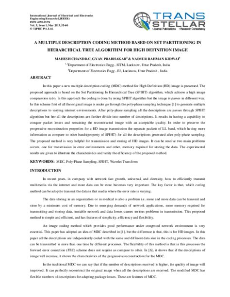 Pdf A Multiple Description Coding Method Based On Set Partitioning In Hierarchical Tree