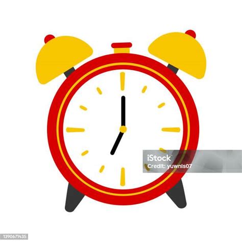 플랫 레드 알람 시계 아이콘 클립 아트 애니메이션 만화 벡터 일러스트 레이 션 디자인 흰색 배경 0명에 대한 스톡 벡터 아트 및
