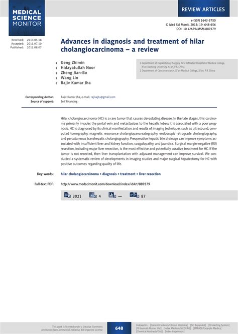 Pdf Advances In Diagnosis And Treatment Of Hilar Cholangiocarcinoma