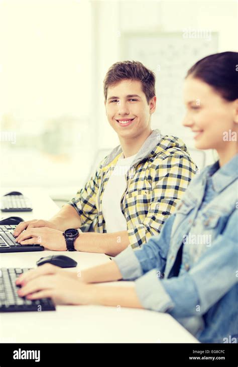 Smiling Babe With Girl In Computer Class At Babe Stock Photo Alamy
