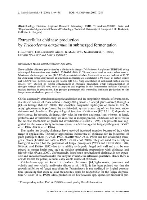 Pdf Extracellular Chitinase Production By Trichoderma Harzianum In Submerged Fermentation