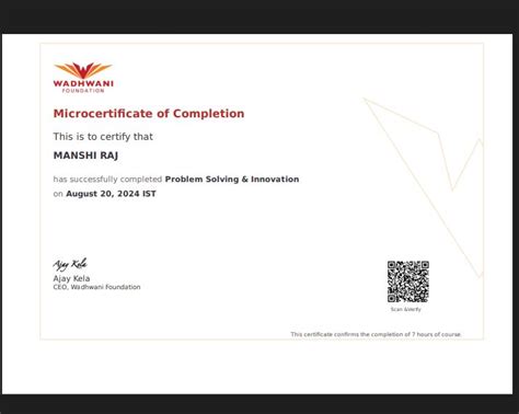 Completed Problem Solving And Innovation Course With Wadhwani Manshi Raj Posted On The Topic