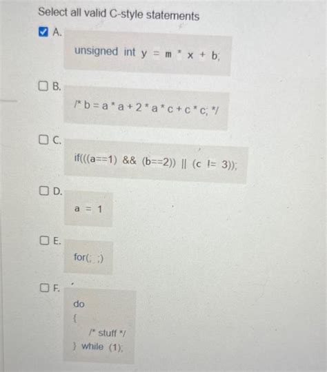 solved select all valid c style statements a unsigned int