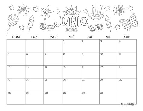 Calendario Julio 2026 Gratis Para Imprimir Y Rellenar