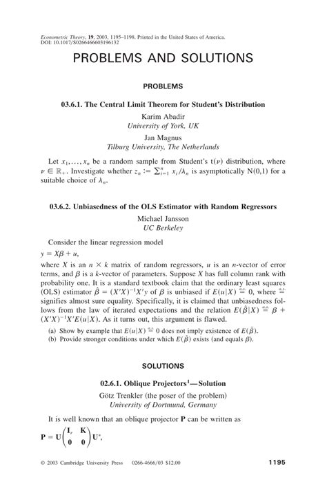Pdf 03 6 2 Unbiasedness Of The Ols Estimator With Random Regressors