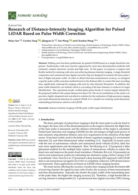 Pdf Research Of Distance Intensity Imaging Algorithm For Pulsed Lidar