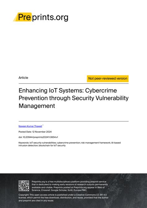 Pdf Enhancing Iot Systems Cybercrime Prevention Through Security Vulnerability Management
