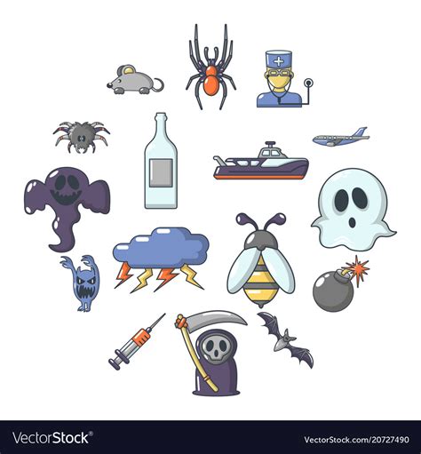 Fears Phobias Icons Set Cartoon Style Royalty Free Vector