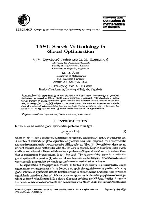 Pdf Tabu Search Methodology In Global Optimization