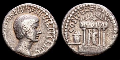 Octavian August 43 33 Bc Silver Denarius Temple In Honor Of Julius