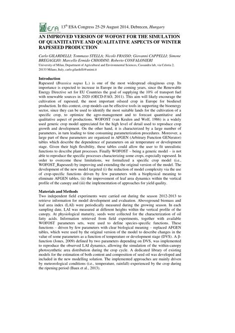 Pdf An Improved Version Of Wofost For The Simulation Of Quantitative And Qualitative Aspects