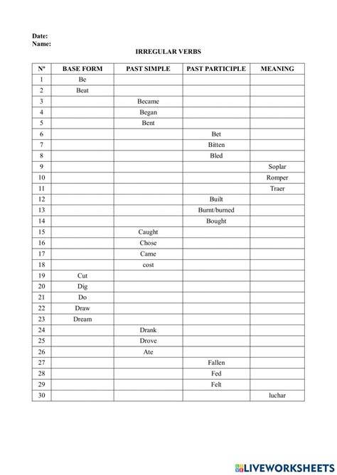 Irregular Verbs Online Exercise For 5º 6º Live Worksheets