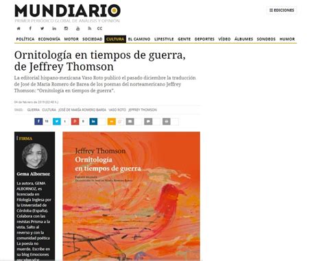 Ornitología En Tiempos De Guerra De Jeffrey Thomson —mundiario Emociones Encadenadas