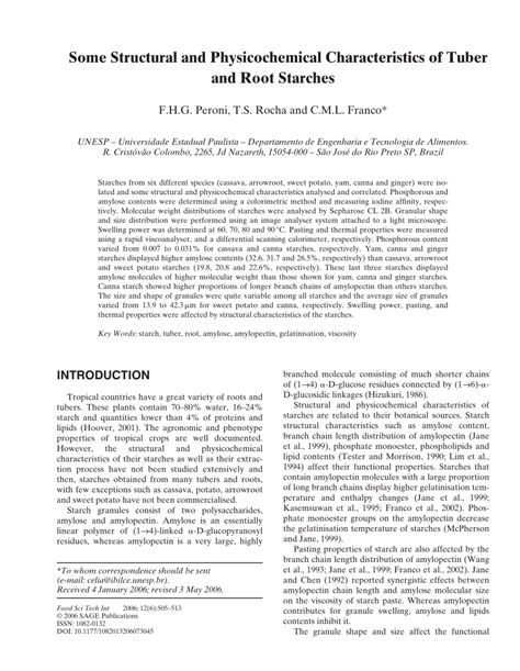 Pdf Some Structural And Physicochemical Characteristics Of Tuber And Root Starches