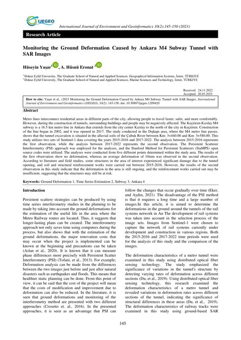 Pdf Monitoring The Ground Deformation Caused By Ankara M4 Subway Tunnel With Sar Images