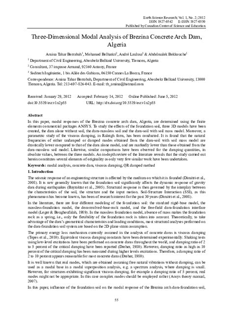 Pdf Three Dimensional Modal Analysis Of Brezina Concrete Arch Dam