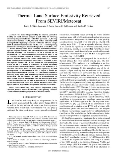Pdf Thermal Land Surface Emissivity Retrieved From Sevirimeteosat
