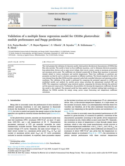 Validation Of A Multiple Linear Regression Model For Cigsse Phot2020