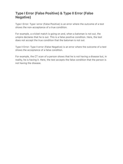 Type I Error False Positive And Type Ii Error False Negative Pdf