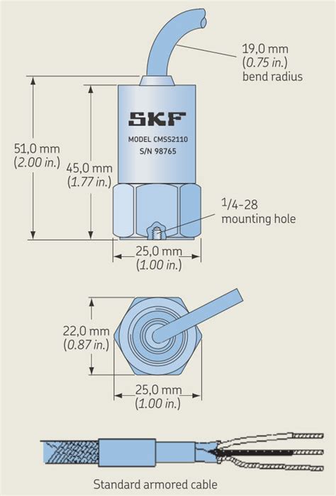 Skf Cmss 2110 Accelerometer With Integral Braided Cable Straight Exit Tequipment
