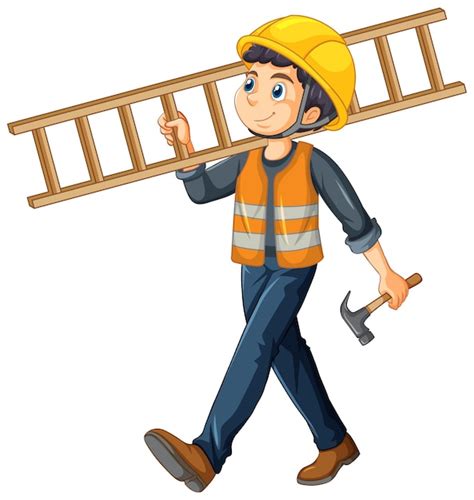 Free Vector A Construction Worker Holding Ladder