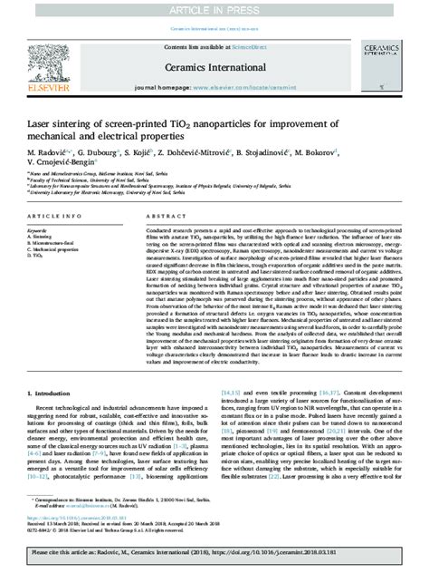 Pdf Laser Sintering Of Screen Printed Tio2 Nanoparticles For