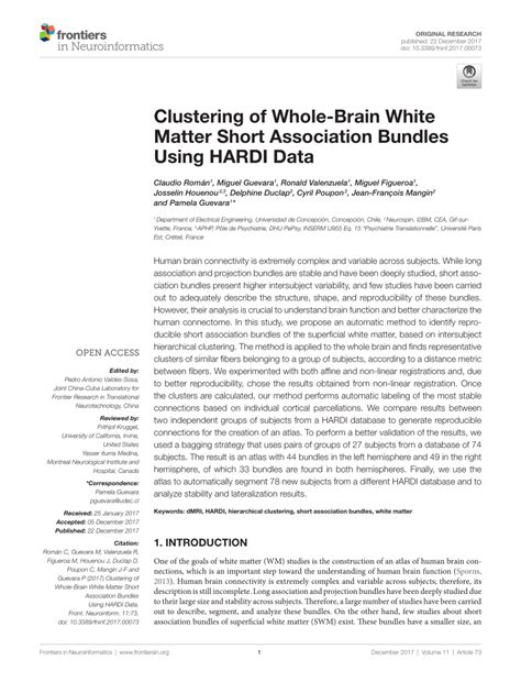 Pdf Clustering Of Whole Brain White Matter Short Association Bundles Using Hardi Data