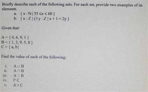 Solved Briefly Describe Each Of The Following Sets For Each Chegg