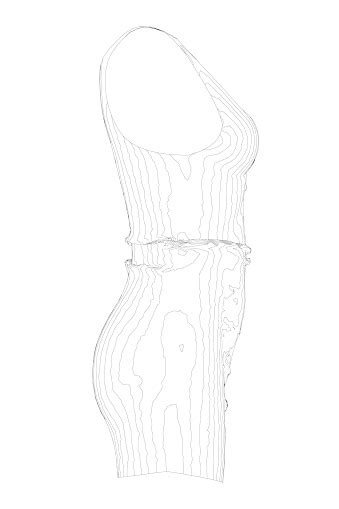 흰색 배경에 검은 색 라인으로 만든 장착 된 짧은 드레스의 와이어 프레임 측면 보기입니다 3d 벡터 일러스트레이션 3차원 형태에
