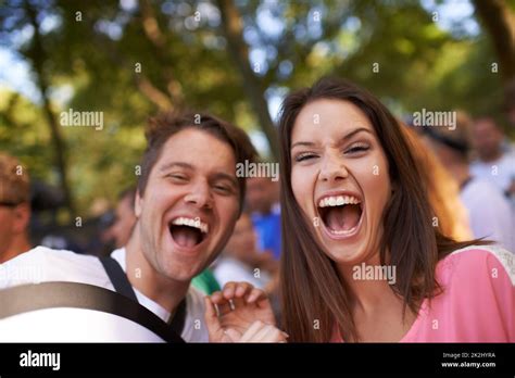 Skanderborg Two Friends Screaming At The Camera Having Fun Stock Photo Alamy