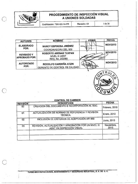 20 1 Procedimiento De Inspeccion Visual Vt Pdf