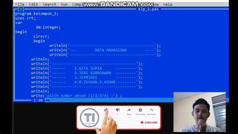 Membuat Program Menampilkan Data Mahasiswa Menggunakan Free Pascal Kelompok 2 Youtube