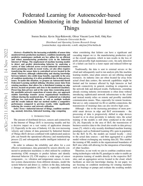Pdf Federated Learning For Autoencoder Based Condition Monitoring In The Industrial Internet