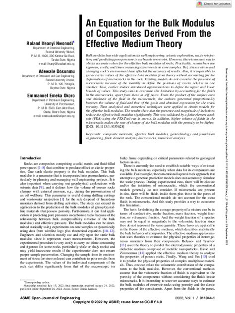 Pdf An Equation For The Bulk Modulus Of Composites Derived From The Effective Medium Theory