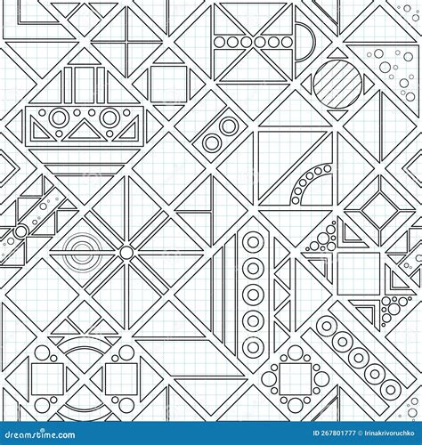 Seamless Geometric Pattern Drawn On Checkered Notebook Stock Vector Illustration Of Abstract