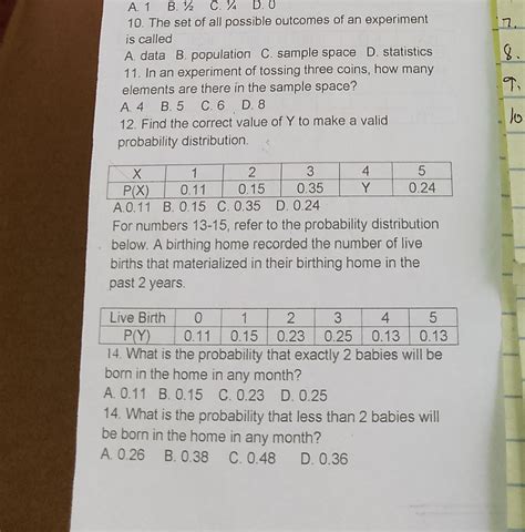 A 1 B C D 0 10 The Set Of All Possible Outcomes Of An Experiment Is Called A Data B Population C