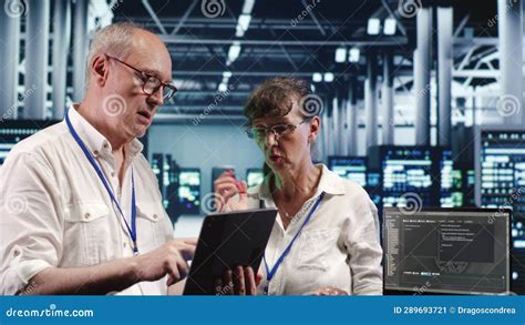 Coworkers Running Code In Data Center Stock Video Video Of Tablet