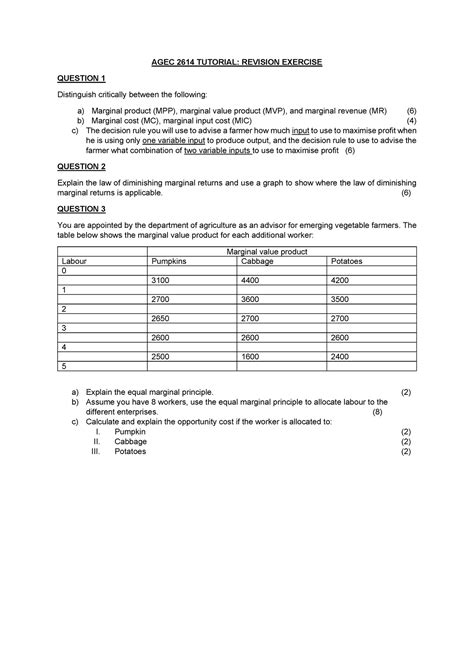 Agec2614 Tutorial Revision Exercise 1 Agec 2614 Tutorial Revision Exercise Question 1