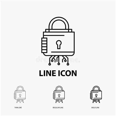Security Cyber Lock Protection Secure Icon In Thin Regular And