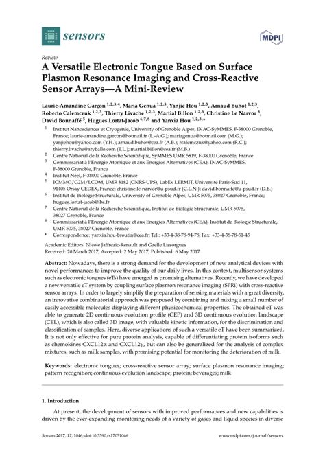 Pdf A Versatile Electronic Tongue Based On Surface Plasmon Resonance
