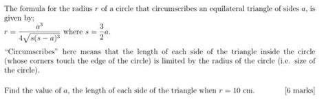 Solved The Formula For The Radius R Of A Circle That Chegg