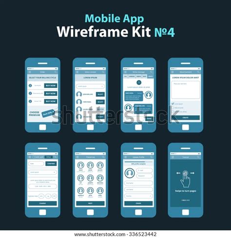 Mobile App Wireframe Ui Kit 4 Stock Vector Royalty Free 336523442