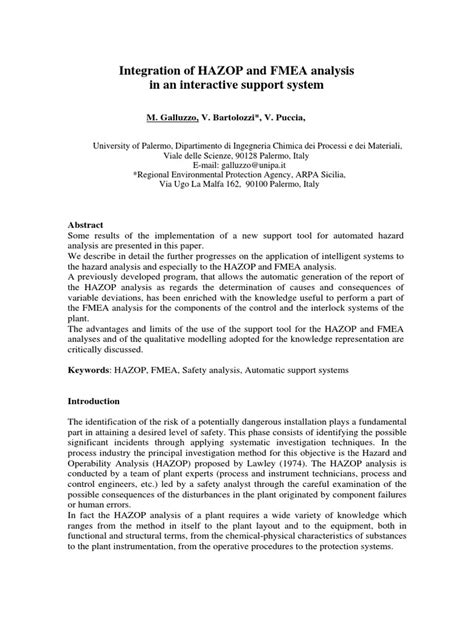 Integration Of Hazop And Fmea Analysis Pdf System Causality