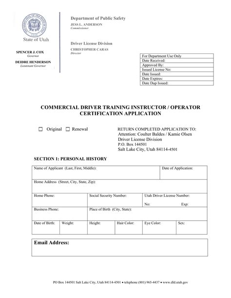 Utah Commercial Driver Training Instructor Operator Certification Application Fill Out Sign